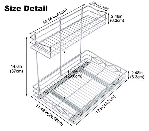 TQVAI Pull Out Under Sink Cabinet Organizer 2 Tier Slide Wire Shelf Basket - 11.49W x 17D x 14H - Request at Least 12 inch Cabinet Opening