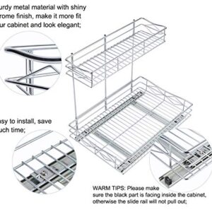 TQVAI Pull Out Under Sink Cabinet Organizer 2 Tier Slide Wire Shelf Basket - 11.49W x 17D x 14H - Request at Least 12 inch Cabinet Opening