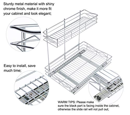 TQVAI Pull Out Under Sink Cabinet Organizer 2 Tier Slide Wire Shelf Basket - 11.49W x 17D x 14H - Request at Least 12 inch Cabinet Opening