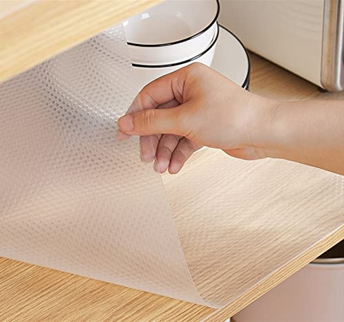 BESTORI Waterproof Shelf Liner for Kitchen Non-Adhesive Cabinets Drawer Liner 23.6 x 196.9 Inches Oil-Proof Non-Slip Washable Cuttable Refrigerator Liners for Protector Desks Transparent