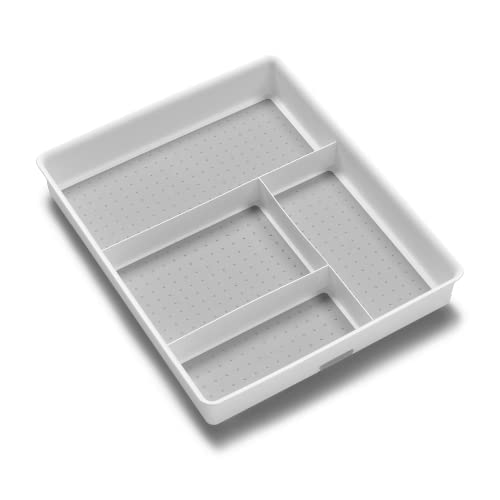 madesmart Antimicrobial Classic Gadget Tray, Soft Grip, Non-Slip Multi-Purpose Drawer Organizer, 4 Compartments, All-In-One Home Organization, EPA Certified, White Large