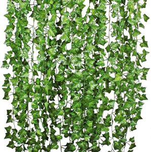 dearhouse 84 feet 12 strands artificial ivy leaf plants vine hanging garland fake foliage flowers home kitchen garden office wedding wall decor, green