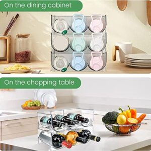 2 Pcs Plastic Stackable Water Bottle Holders -Water Bottle Organizer Kitchen Pantry Refrigerator Storage Bins - Wine and Water Bottle Organizer Stand Countertop Cabinet Organization Rack