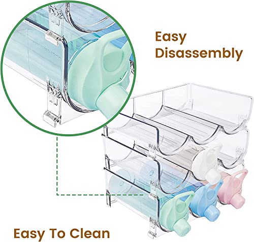 2 Pcs Plastic Stackable Water Bottle Holders -Water Bottle Organizer Kitchen Pantry Refrigerator Storage Bins - Wine and Water Bottle Organizer Stand Countertop Cabinet Organization Rack