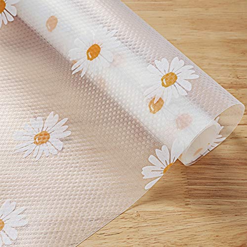 Jacriah Daisy Shelf Liner for Kitchen Cabinets Non-Adhesive Drawer Liner Non-Slip Refrigerator Liner Waterproof Fridge Pad Cupboard Mat Easy Placemats, Ideal for Wire Pantry Bathroom, 11.8"X59"