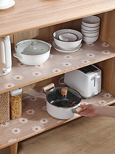 Jacriah Daisy Shelf Liner for Kitchen Cabinets Non-Adhesive Drawer Liner Non-Slip Refrigerator Liner Waterproof Fridge Pad Cupboard Mat Easy Placemats, Ideal for Wire Pantry Bathroom, 11.8"X59"