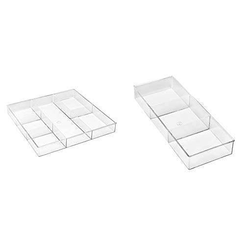 Whitmor 6-Section Clear Drawer Organizer & 3 Section Small Easy Clean Clear Plastic Resin Drawer Organizer