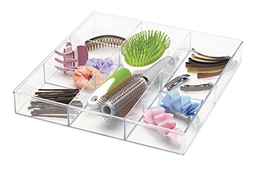 Whitmor 6-Section Clear Drawer Organizer & 3 Section Small Easy Clean Clear Plastic Resin Drawer Organizer