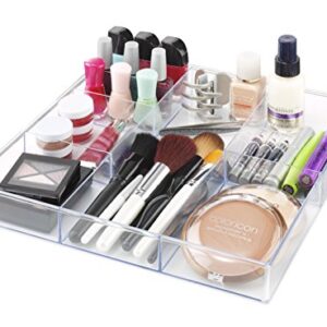 Whitmor 6-Section Clear Drawer Organizer & 3 Section Small Easy Clean Clear Plastic Resin Drawer Organizer