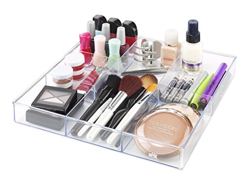 Whitmor 6-Section Clear Drawer Organizer & 3 Section Small Easy Clean Clear Plastic Resin Drawer Organizer