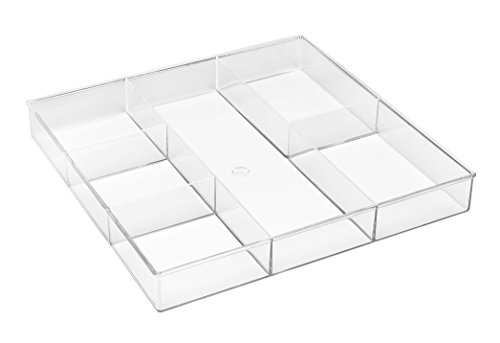 Whitmor 6-Section Clear Drawer Organizer & 3 Section Small Easy Clean Clear Plastic Resin Drawer Organizer