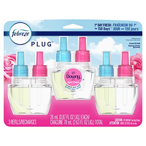 Febreze Odor-Fighting Fade Defy PLUG Air Freshener Refill, Downy April Fresh, (3) .87 fl. oz. Oil Refills