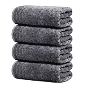 tens towels large bath towels, 100% cotton towels, 30 x 60 inches, extra large bath towels, lighter weight & super absorbent, quick dry, perfect bathroom towels for daily use (pack of 4) (dark grey)