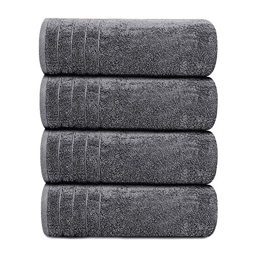 Tens Towels Large Bath Towels, 100% Cotton Towels, 30 x 60 Inches, Extra Large Bath Towels, Lighter Weight & Super Absorbent, Quick Dry, Perfect Bathroom Towels for Daily Use (Pack of 4) (Dark Grey)