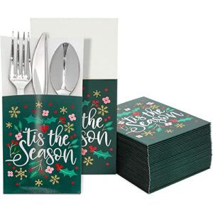 christmas utensil holder pockets for holiday dinner parties (3.7 x 7.5 in, 36 pack)