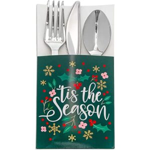 Christmas Utensil Holder Pockets for Holiday Dinner Parties (3.7 x 7.5 In, 36 Pack)