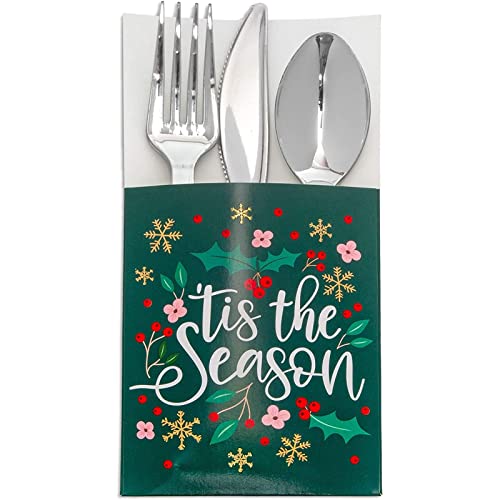 Christmas Utensil Holder Pockets for Holiday Dinner Parties (3.7 x 7.5 In, 36 Pack)