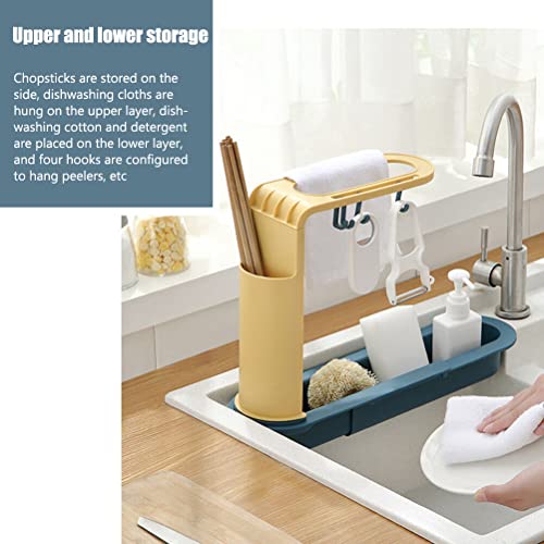 Telescopic Sink Holder, Adjustable Expandable Storage Drain Basket Rack, Sink Organizer Tray Sponge Soap Holder, Dish Cloth Hanger for Kitchen (Red-Peach)