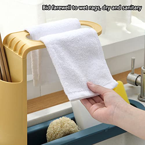 Telescopic Sink Holder, Adjustable Expandable Storage Drain Basket Rack, Sink Organizer Tray Sponge Soap Holder, Dish Cloth Hanger for Kitchen (Red-Peach)