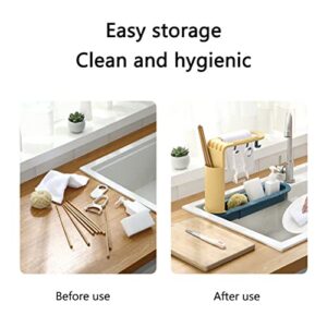 Telescopic Sink Holder, Adjustable Expandable Storage Drain Basket Rack, Sink Organizer Tray Sponge Soap Holder, Dish Cloth Hanger for Kitchen (Red-Peach)