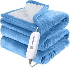 electric throw heated blanket – 50″ x 60″ blue fast heating blanket, 10 heat levels, 4 hours auto shut-off – electric blanket throw portable heated lap pad – machine washable heated throw gift…