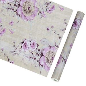 poetryhome self adhesive vinyl purple peony contact paper shelf liner cabinets dresser drawer liner peel and stick vintage floral wallpaper roll 17.7×117 inches