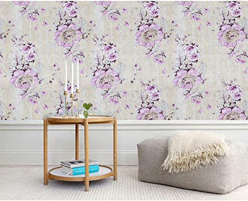 PoetryHome Self Adhesive Vinyl Purple Peony Contact Paper Shelf Liner Cabinets Dresser Drawer Liner Peel and Stick Vintage Floral Wallpaper Roll 17.7x117 Inches