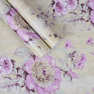 PoetryHome Self Adhesive Vinyl Purple Peony Contact Paper Shelf Liner Cabinets Dresser Drawer Liner Peel and Stick Vintage Floral Wallpaper Roll 17.7x117 Inches