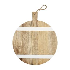 mud pie white/wood stripe lazy susan, 19″ x 16″