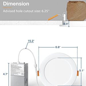 Amico 12 Pack 6 Inch 5CCT Ultra-Thin LED Recessed Ceiling Light with Junction Box, 2700K/3000K/3500K/4000K/5000K Selectable, 12W Eqv 110W, Dimmable Canless Wafer Downlight, 1050LM High Brightness -ETL