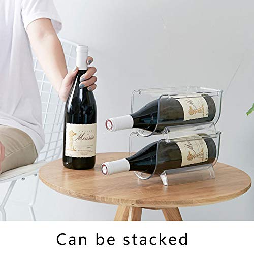 2 Pack Plastic Stackable Water Bottle and Wine Rack Storage Organizer for Kitchen Countertops, Pantry, Fridge, Clear