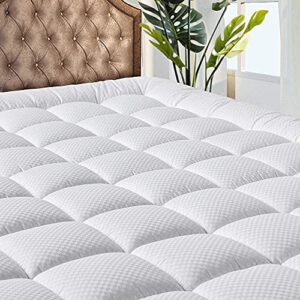 matbeby bedding quilted fitted king mattress pad cooling breathable fluffy soft mattress pad stretches up to 21 inch deep, king size, white, mattress topper mattress protector