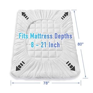 MATBEBY Bedding Quilted Fitted King Mattress Pad Cooling Breathable Fluffy Soft Mattress Pad Stretches up to 21 Inch Deep, King Size, White, Mattress Topper Mattress Protector