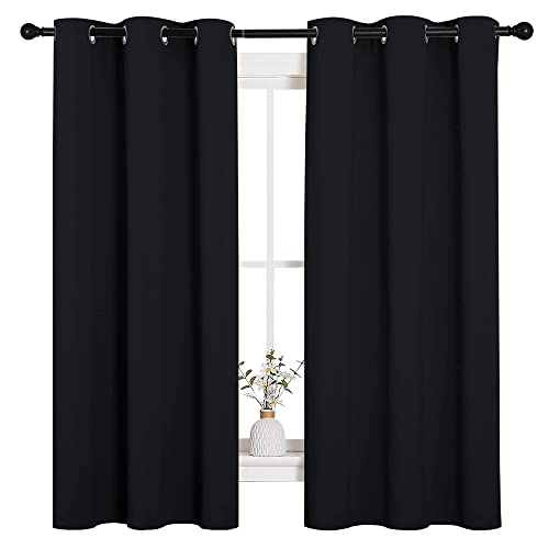 NICETOWN Pitch Black Solid Thermal Insulated Grommet Blackout Curtains/Drapes for Bedroom Window (2 Panels, 42 inches Wide by 63 inches Long, Black)