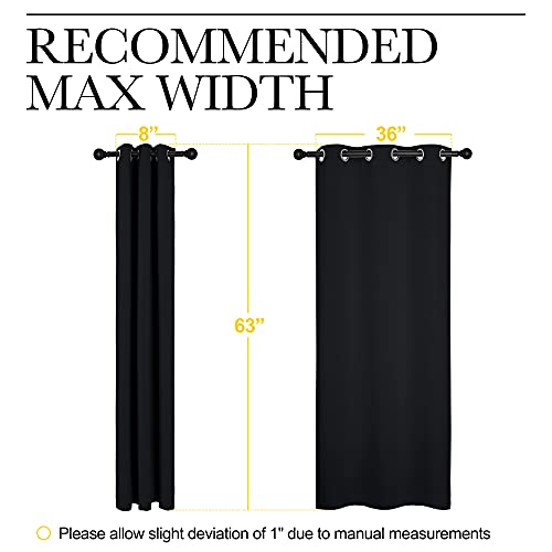 NICETOWN Pitch Black Solid Thermal Insulated Grommet Blackout Curtains/Drapes for Bedroom Window (2 Panels, 42 inches Wide by 63 inches Long, Black)