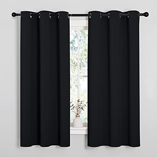 NICETOWN Pitch Black Solid Thermal Insulated Grommet Blackout Curtains/Drapes for Bedroom Window (2 Panels, 42 inches Wide by 63 inches Long, Black)