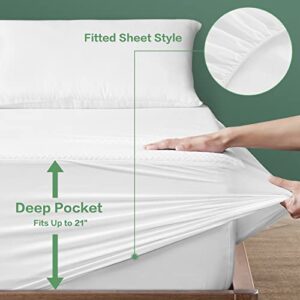 TASTELIFE Queen Mattress Protector, Premium Bamboo, Cooling Pad, Ultra-Soft and Breathable Bed Mattress Cover with Deep Pocket, Waterproof and Vinyl Free, Fits 8 to 21 Inch Mattress (White, Queen)