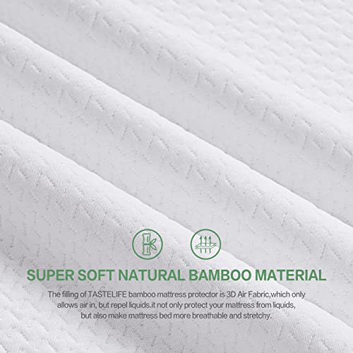 TASTELIFE Queen Mattress Protector, Premium Bamboo, Cooling Pad, Ultra-Soft and Breathable Bed Mattress Cover with Deep Pocket, Waterproof and Vinyl Free, Fits 8 to 21 Inch Mattress (White, Queen)