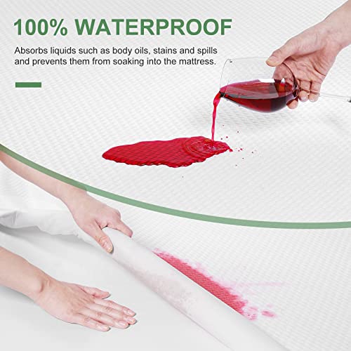 TASTELIFE Queen Mattress Protector, Premium Bamboo, Cooling Pad, Ultra-Soft and Breathable Bed Mattress Cover with Deep Pocket, Waterproof and Vinyl Free, Fits 8 to 21 Inch Mattress (White, Queen)