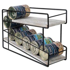 mygift 2-tier rustic whitewashed wood and black metal wire pantry canned food dispenser storage organizer rack