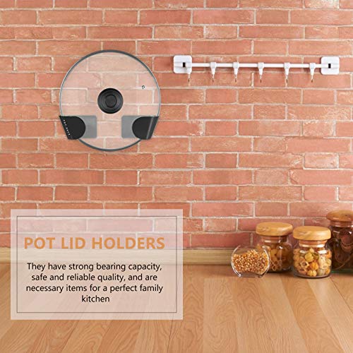 HEMOTON 5 Pairs Mounted Pot Lid Holder Self Adhesive Wall Door Pan Lid Cover Hanger Rack Multifunctional Kitchen Utensil Cutting Board Organizer (Black)