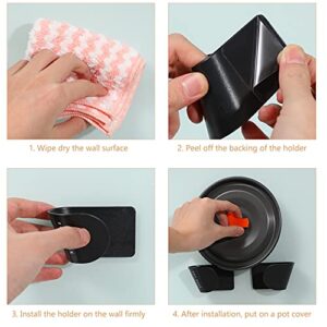 HEMOTON 5 Pairs Mounted Pot Lid Holder Self Adhesive Wall Door Pan Lid Cover Hanger Rack Multifunctional Kitchen Utensil Cutting Board Organizer (Black)