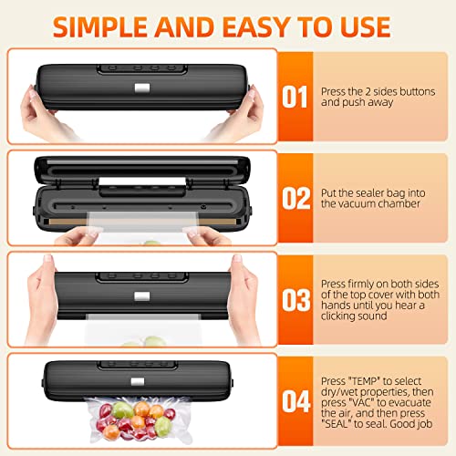 Vacuum Sealer Machine - Food Vacuum Sealer for Food Saver Automatic Air Sealing System for Food Storage Dry and Moist Food Modes Compact Design 12.6 Inch with 15Pcs Seal Bags Starter Kit