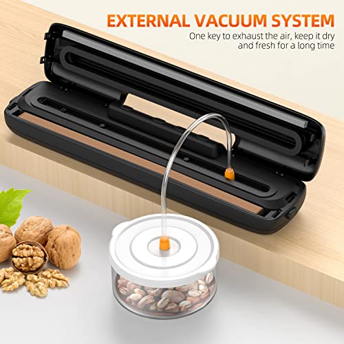 Vacuum Sealer Machine - Food Vacuum Sealer for Food Saver Automatic Air Sealing System for Food Storage Dry and Moist Food Modes Compact Design 12.6 Inch with 15Pcs Seal Bags Starter Kit