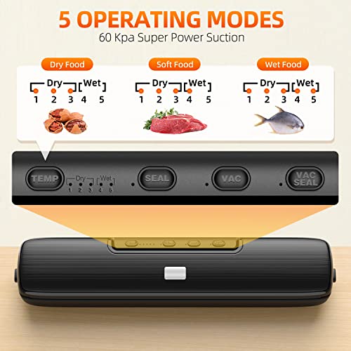 Vacuum Sealer Machine - Food Vacuum Sealer for Food Saver Automatic Air Sealing System for Food Storage Dry and Moist Food Modes Compact Design 12.6 Inch with 15Pcs Seal Bags Starter Kit