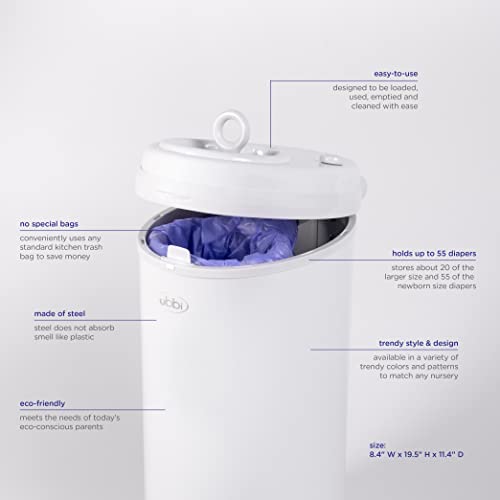 Ubbi Steel Odor Locking, No Special Bag Required Money Saving, Awards-Winning, Modern Design, Registry Must-Have Diaper Pail, White