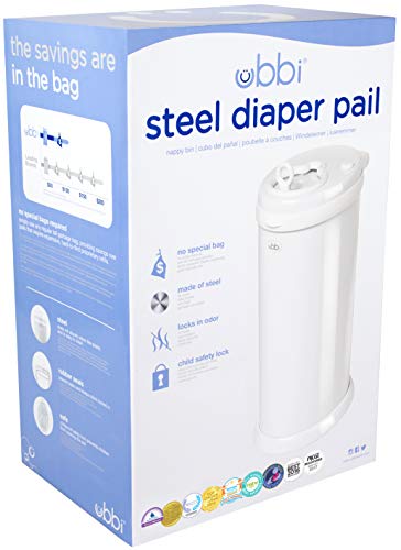 Ubbi Steel Odor Locking, No Special Bag Required Money Saving, Awards-Winning, Modern Design, Registry Must-Have Diaper Pail, White