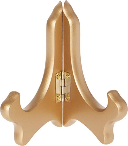 Bard's Hinged Gold-toned MDF Wood Plate Stand, 4" H x 5" W x 3" D (For 3.5" - 5" Plates)