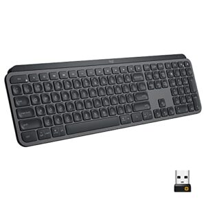 logitech mx keys advanced wireless illuminated keyboard, tactile responsive typing, backlighting, bluetooth, usb-c, apple macos, microsoft windows, linux, ios, android, metal build – graphite