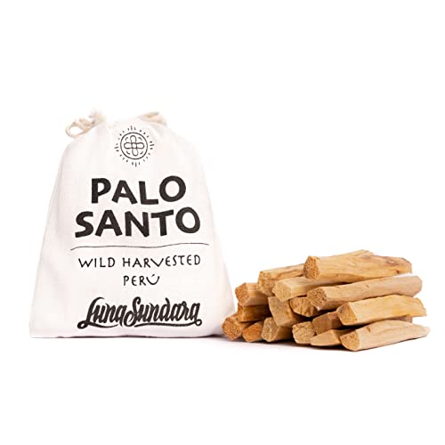 Luna Sundara - 100 g. Palo Santo Sticks from Peru Sustainably Wild Harvested Quality Hand Picked - (Approximately 12-20 Sticks) Includes a Reusable Drawstring Bag.